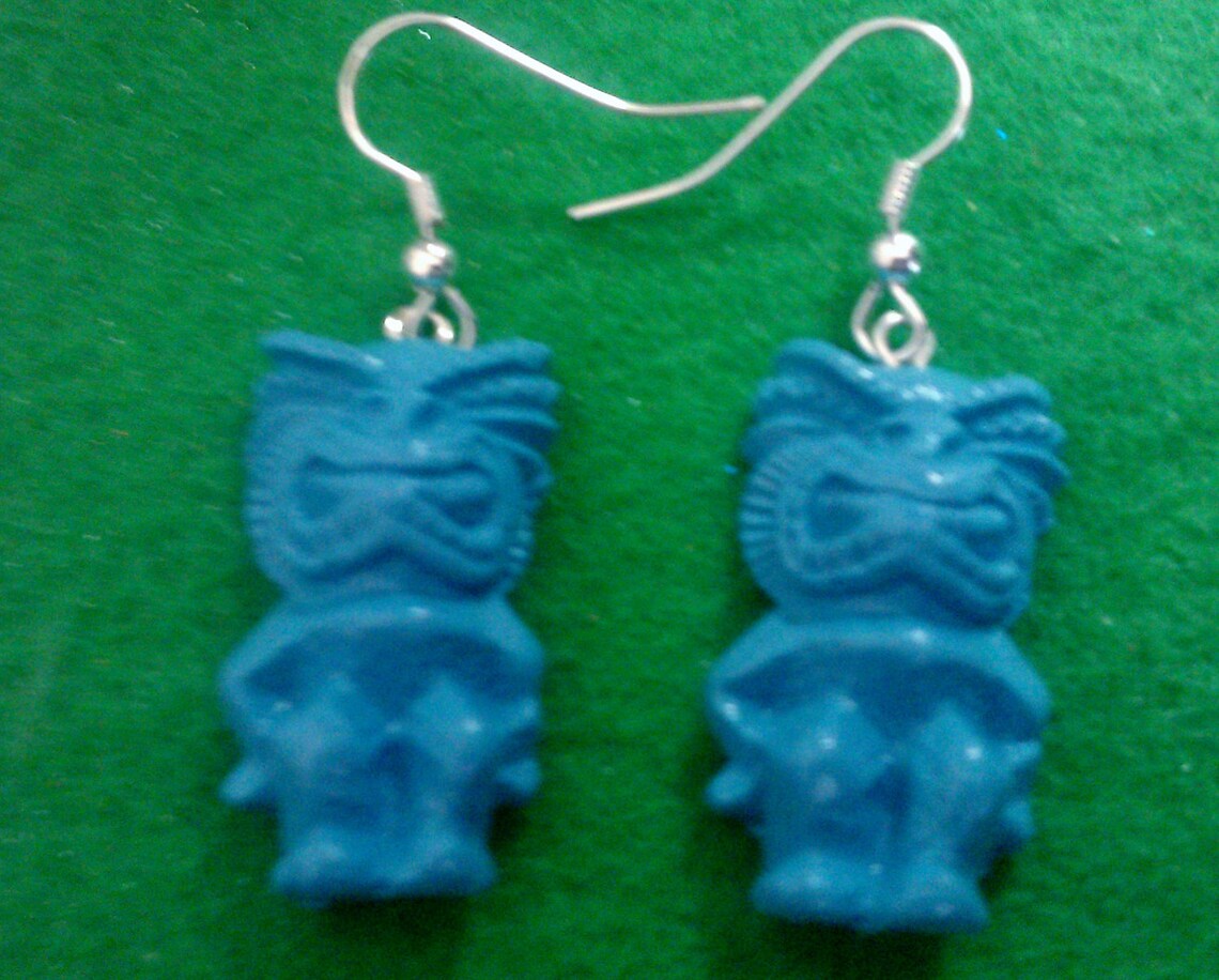 Blue Tiki Blue Tiki Tiki Earrings Beach Tropical Wedding - Etsy