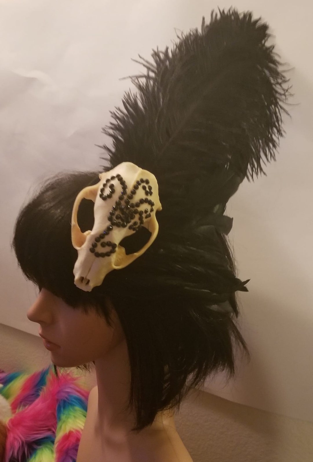 Skull, Skull Fascinator, Black Feather Hat, Black Hat, Skull Hat ...