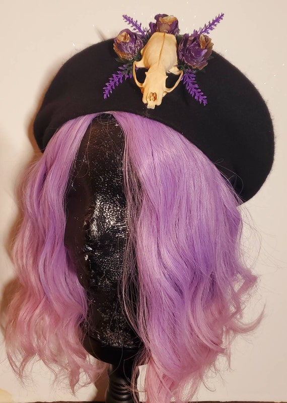 Skull Skull Hat Skull Beret Black Beret Gothic Beret | Etsy