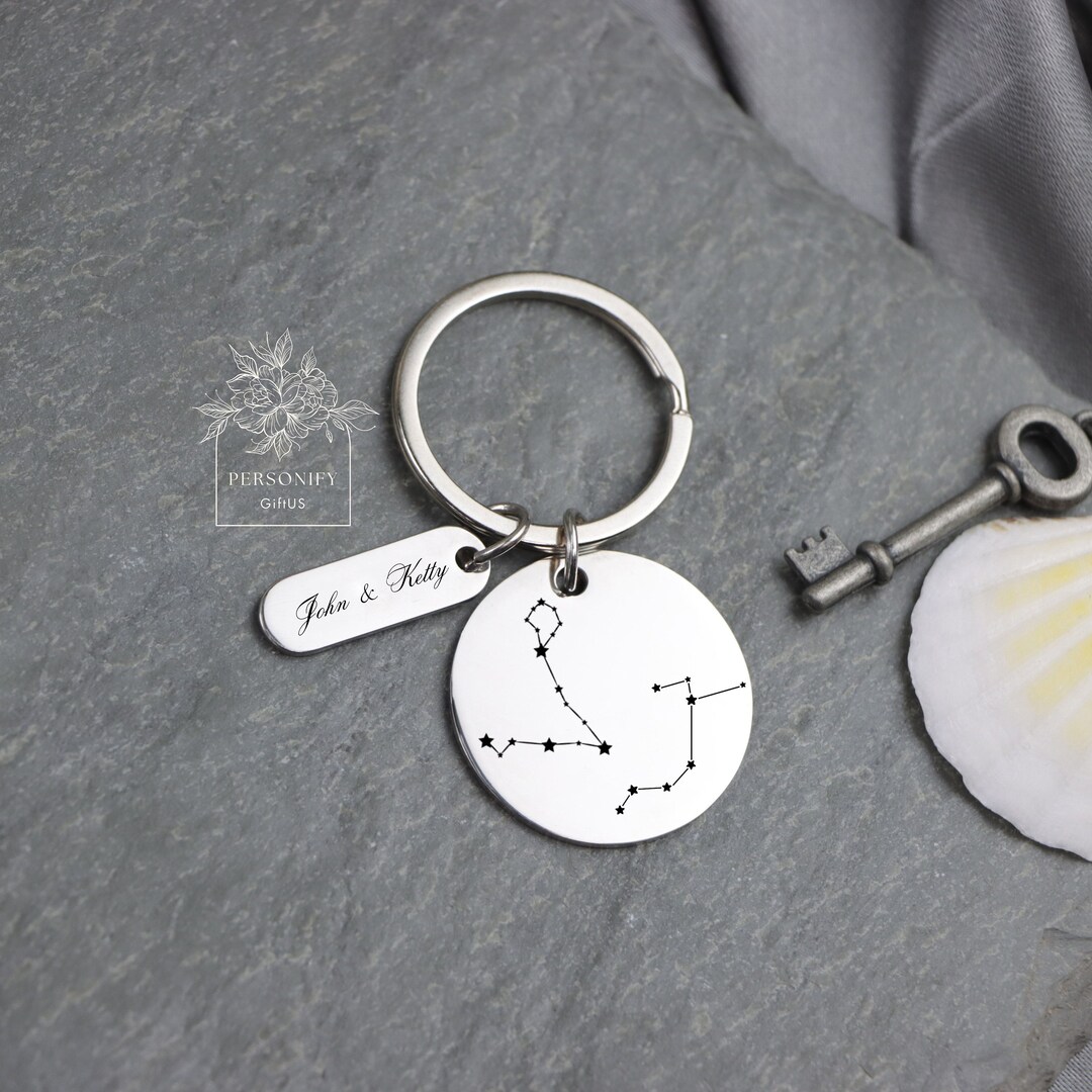 Constellation Sign Keychain, Charm Keychain, Engraving Keychain, Coin ...