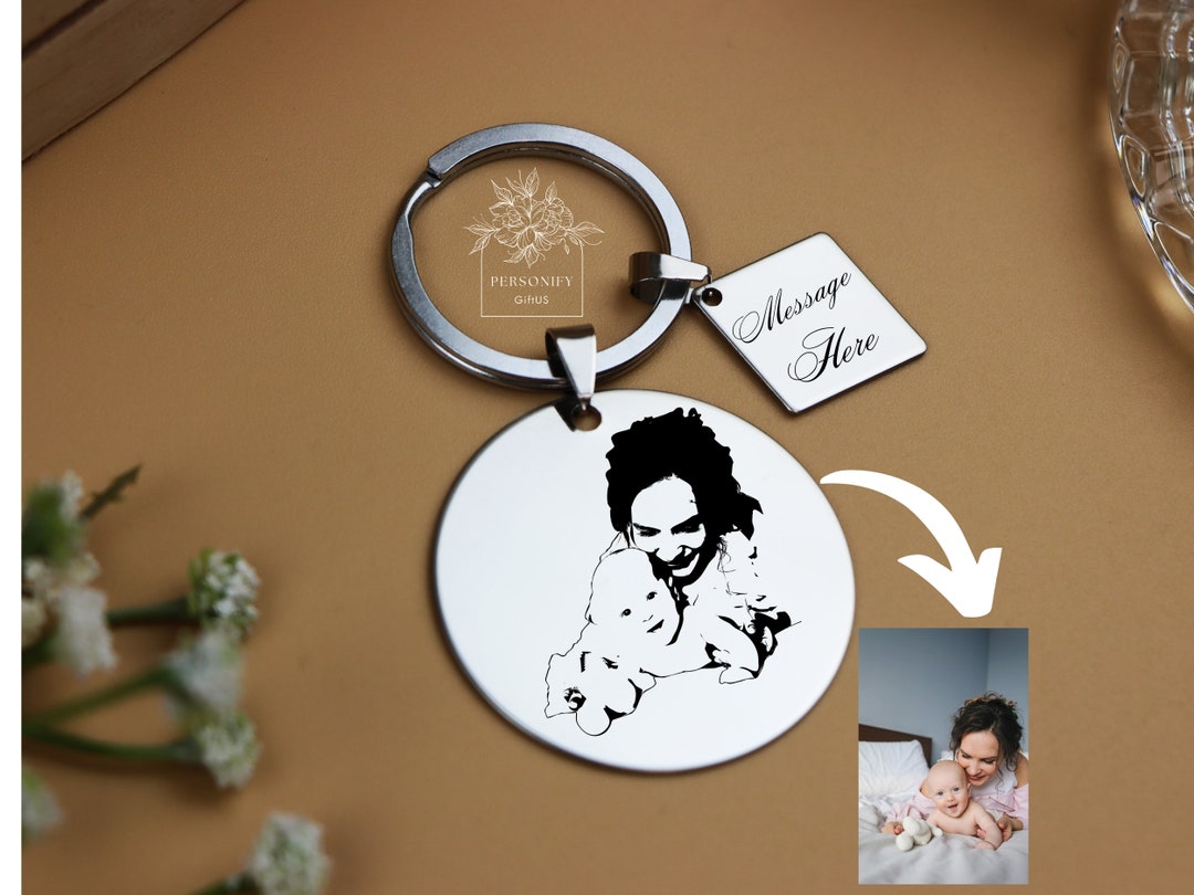 Coin Charm Keychain, Photo Keychain, Engraving Keychain, Photo Sketch ...