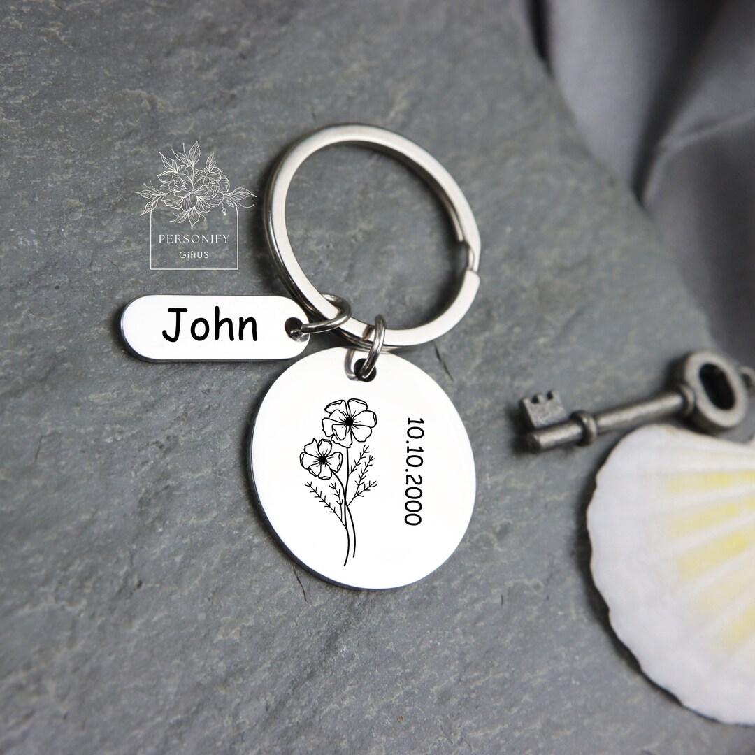Custom Birth Flower Keychain,floral Birth Month Keychain Gift for Mom ...