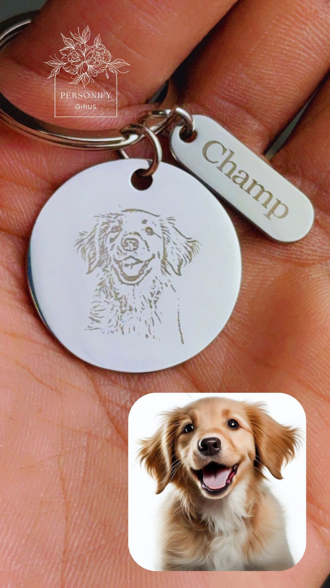 Personalized Pet Keychain for Dog, Custom Pet Portrait Keychain, Custom ...