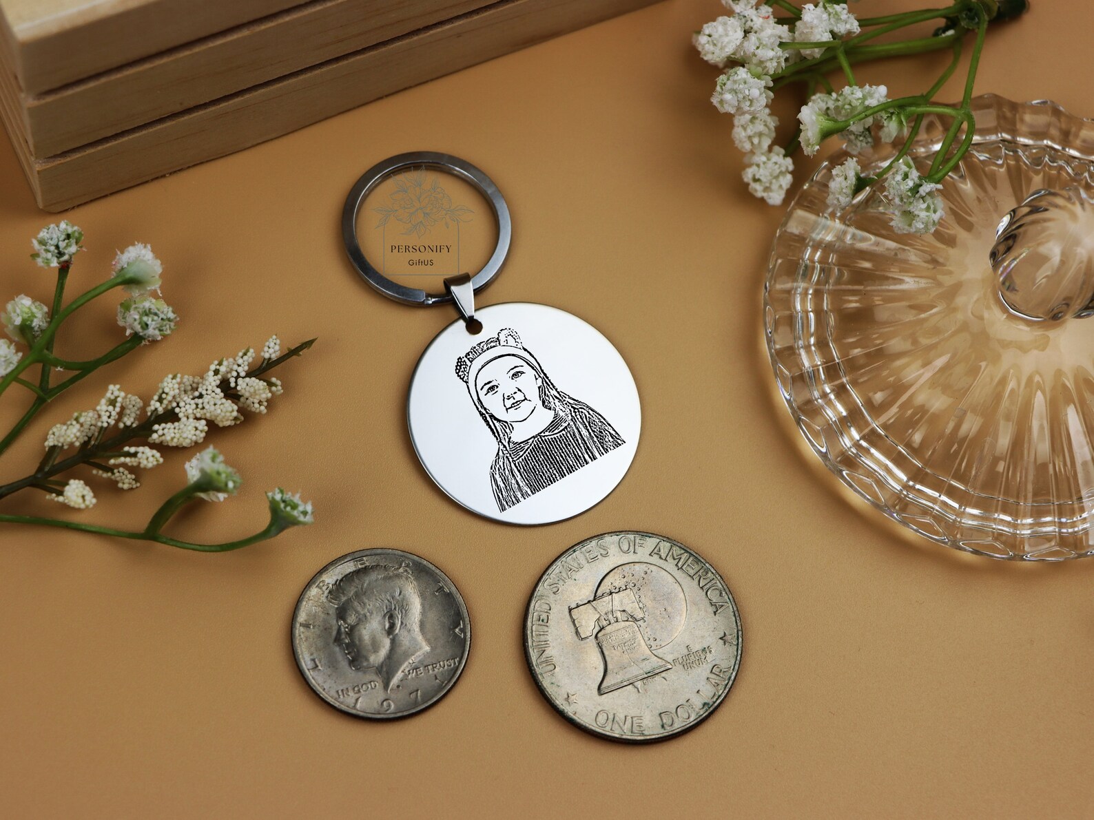 Photo Engrave Keychain, Customized Keychain, Silver Keychain, Gift for ...