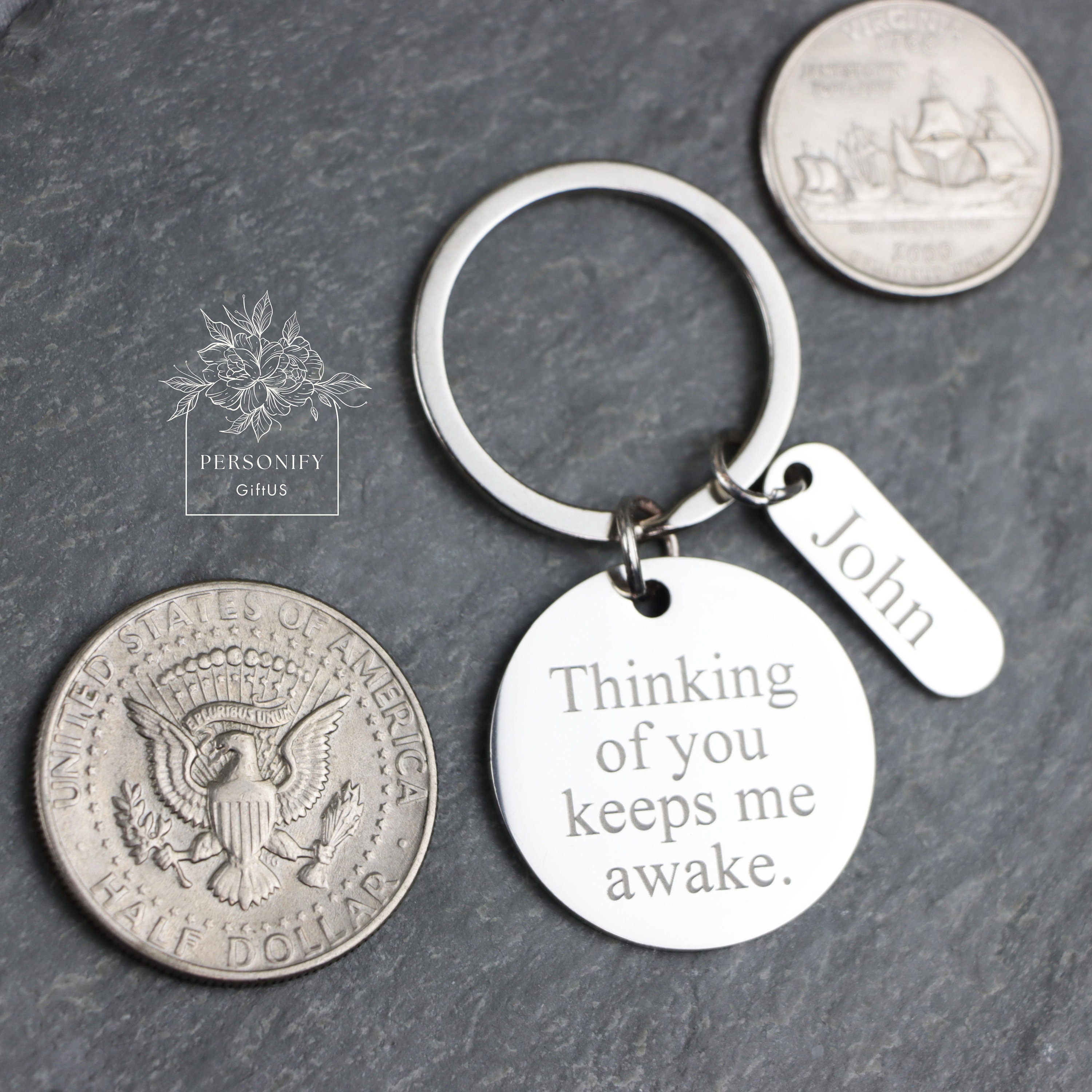 Customized Keychain, Engraving Keychain, Silver Keychain, Gift for Him ...