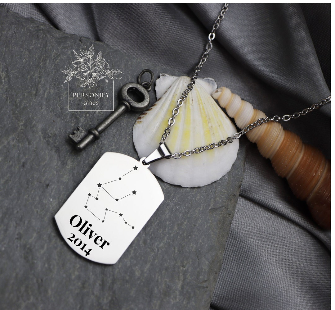 Zodiac Star Sign Necklace, Custom Engrave Necklace, Constellation ...