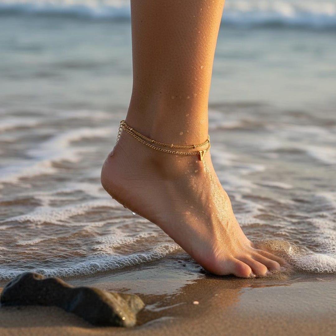 Summer Anklet, Initial Charm Anklet, Dainty Anklet, Layered Anklet ...