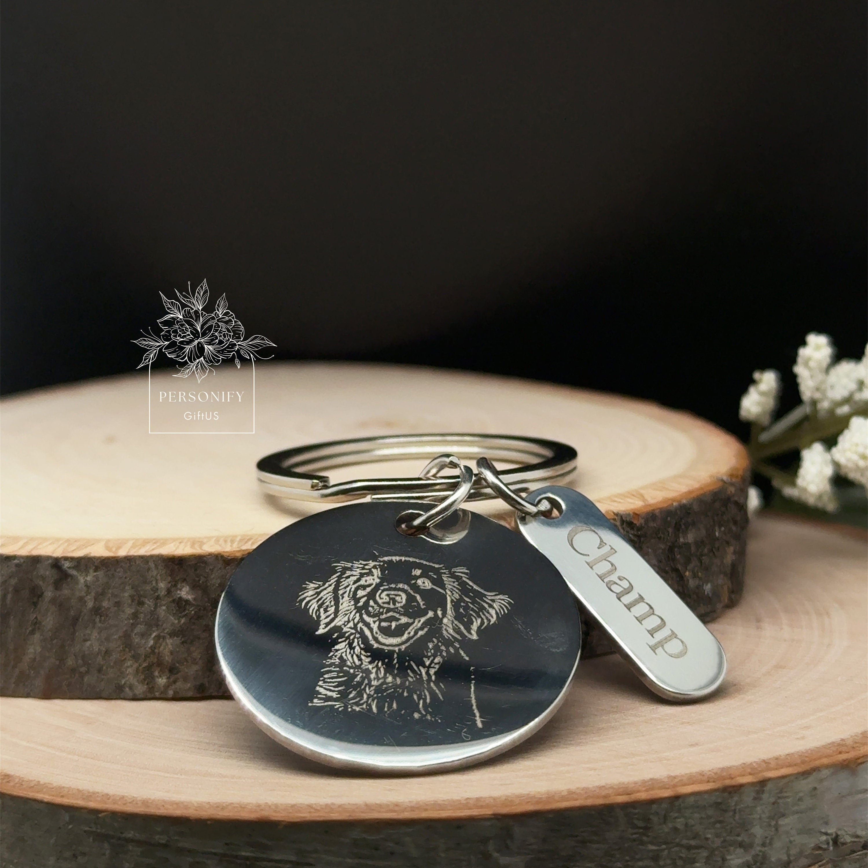 Personalized Pet Keychain for Dog, Custom Pet Portrait Keychain, Custom ...