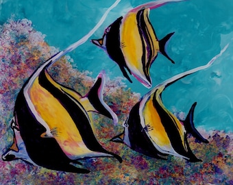 Hawaiian tropical fish art square print trigger fish art | Etsy