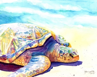 Sea Turtle Fine Art Print Kauai Art Hawaiian Honu Painting | Etsy