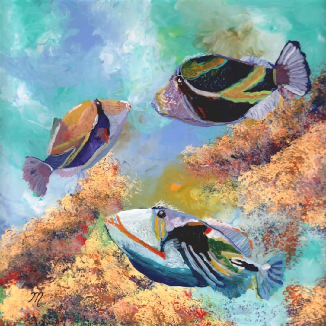 Tropical Fish Art, Trigger Fish Art, Humuhumu Art, Ocean Art Paintings ...