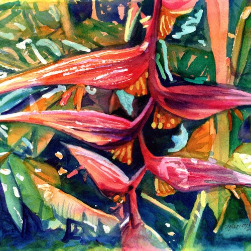 Heliconia Art Print Hanging Heliconia Painting Tropical - Etsy