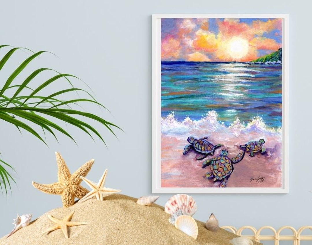 Baby Sea Turtles Large Art Print 16x20 18x24 24x30 Hawaiian - Etsy