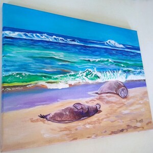 Hawaiian Monk Seals, Original Acrylic Painting, Hawaii Wall Art, Kauai ...