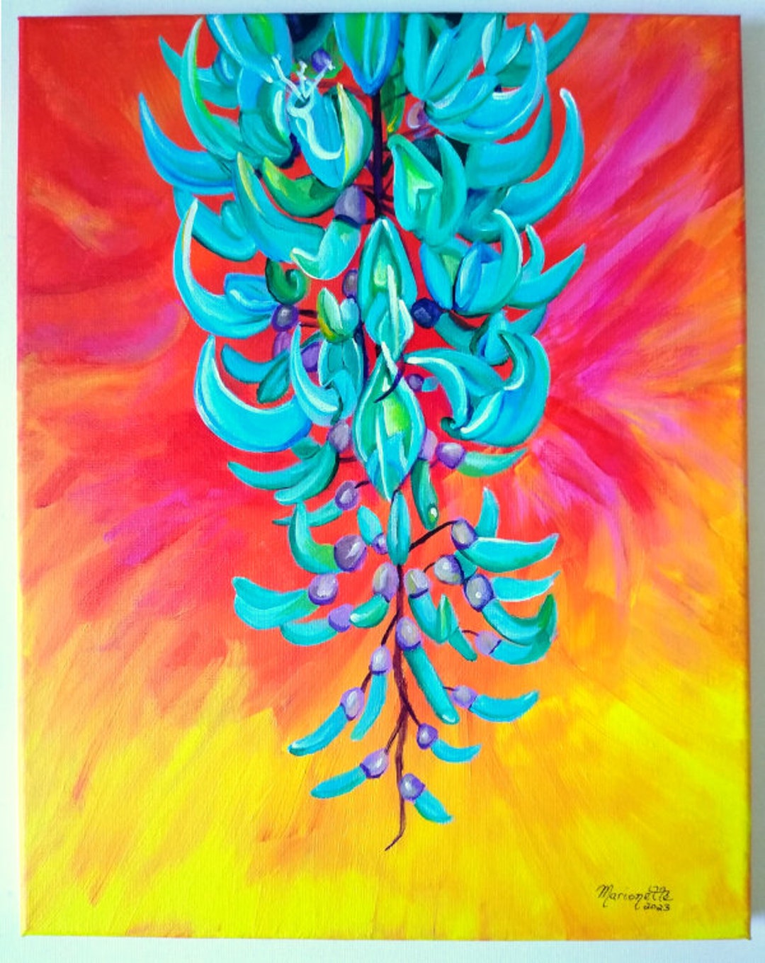 Blue Jade Vine, Original Acrylic Painting, Hawaiian Decor, Tropical ...