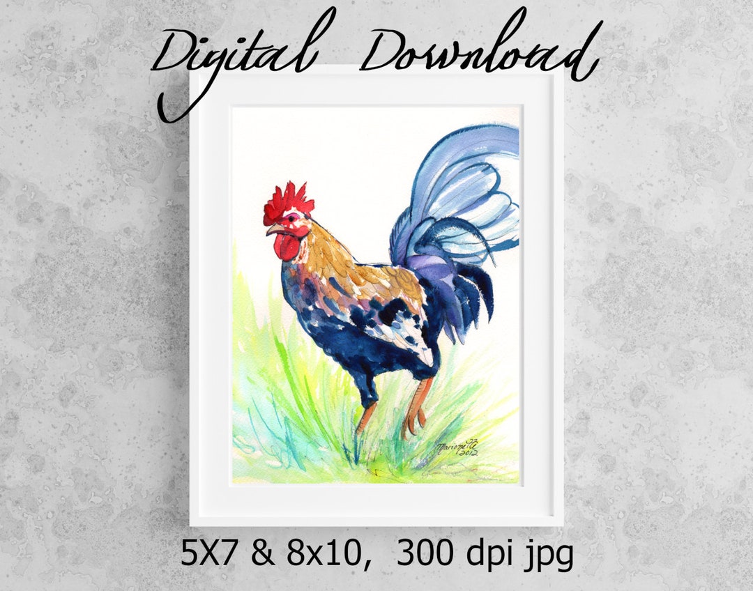 Rooster Print, Printable Wall Art, Downloadable Art, Poster Art, DIY ...
