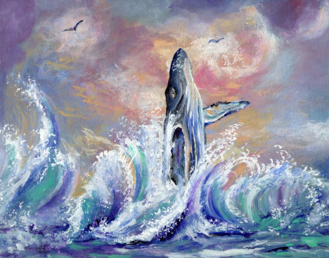 Humpback Whale, Ocean Art Print, Hawaii Paintings, Breaching Whale ...