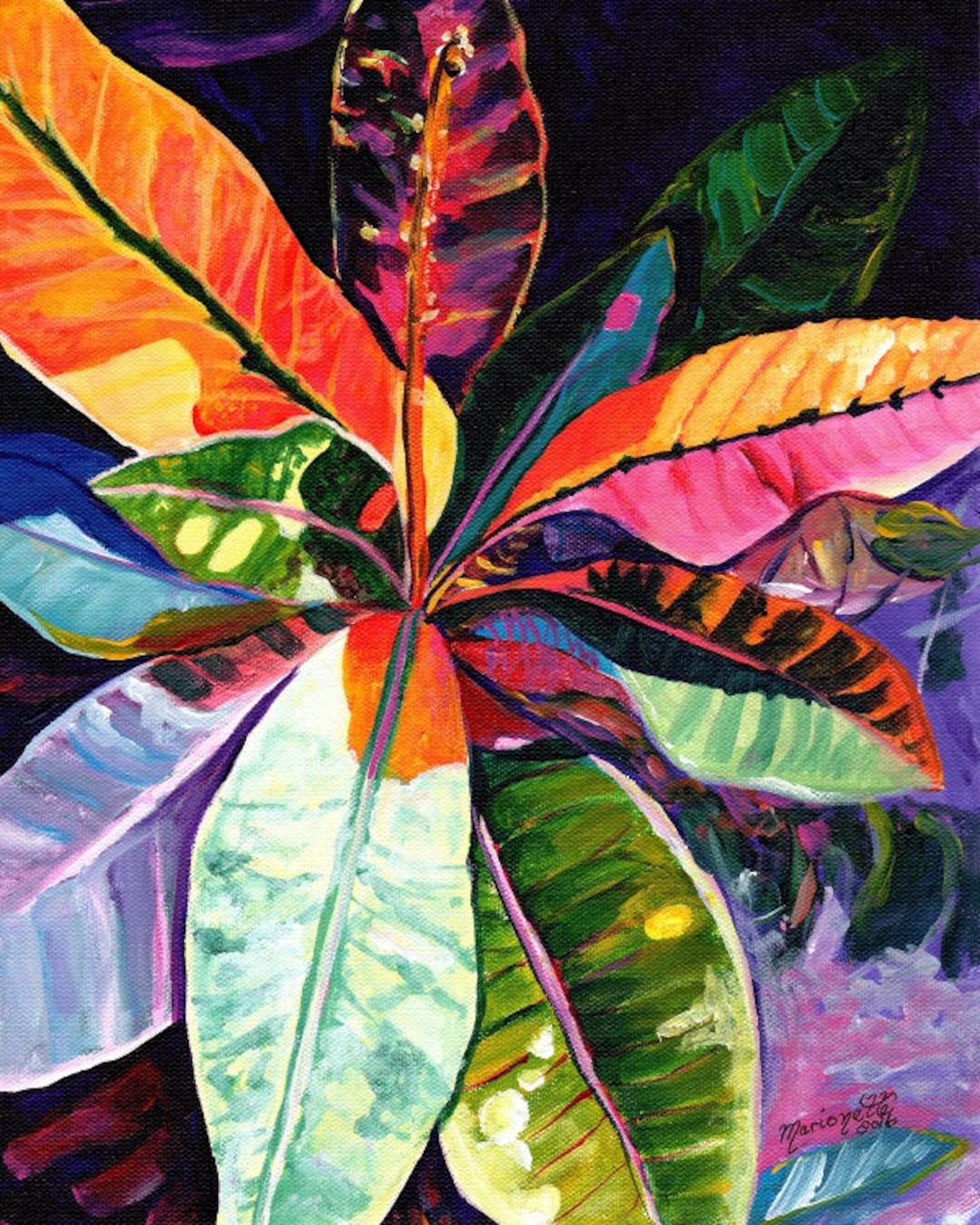 Croton Art Print, Tropical Leaves, Kauai Croton Painting, Hawaiian ...