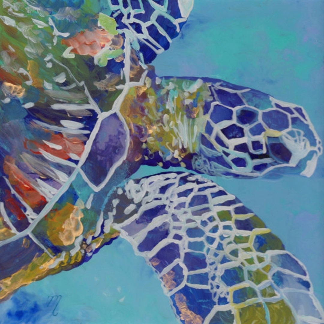 Sea Turtle Art Print, Hawaiian Honu, Hawaii Wall Decor, Kauai Painting ...