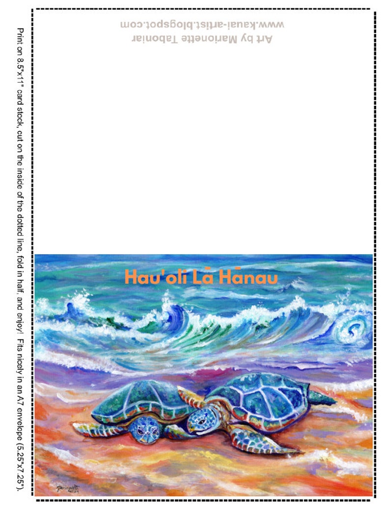 Hawaiian Birthday Card, Printable PDF 5x7, Two Sea Turtles Hugging ...