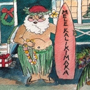 Hawaii Christmas Print, Hawaiian Santa, Mele Kalikimaka, Hawaiian ...