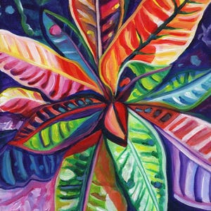 Colorful Croton From Kauai Hawaii Original Acrylic Painting, Rainbow ...