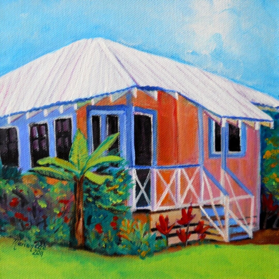 Waimea Cottage, Square Art Print, Kauai Art, Plantation House, Waimea ...