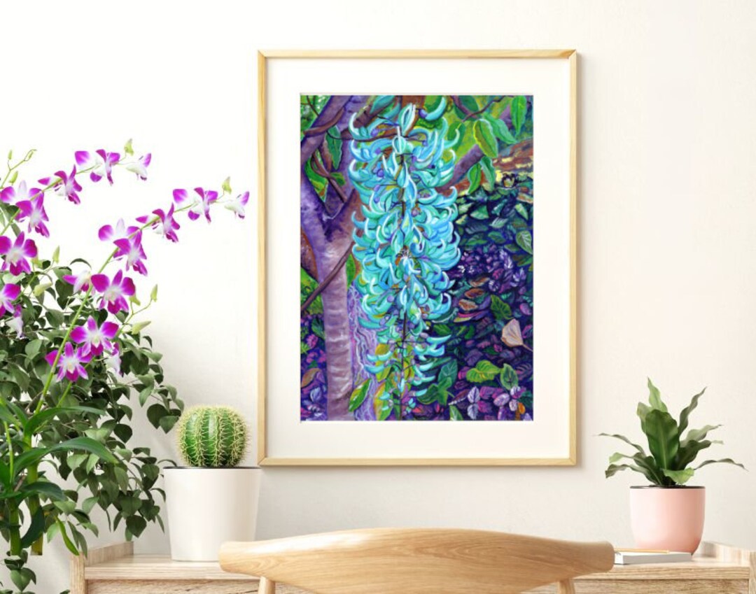 Blue Jade Vine, Large Art Print, Hawaiian Decor, Kauai Art, Hawaii ...