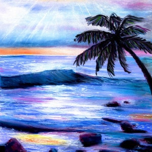 Hawaiian Sunset Print - Ocean Art Print - Kauai Beach Art - Hawaiian ...