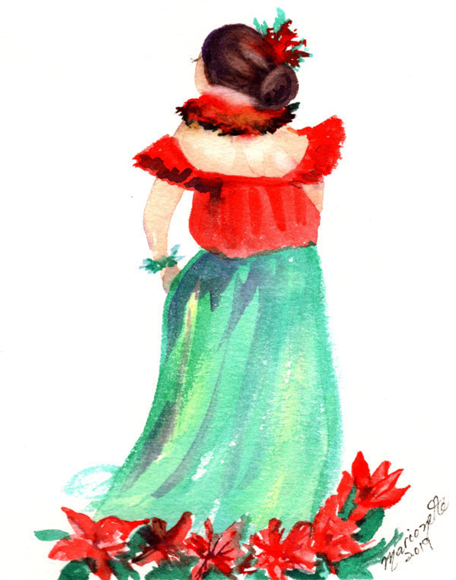 Mele Kalikimaka Hula Girl, Hula Art, Hula Print, Hula Dancer Painting ...