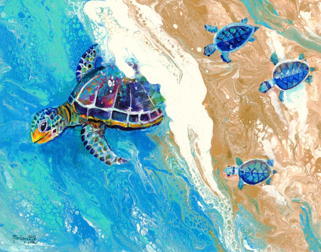 Baby Sea Turtle Wall Art, Sea Turtle Painting, Turtle Lovers, Honu Hawaiian Turtles, Nursery Art ...