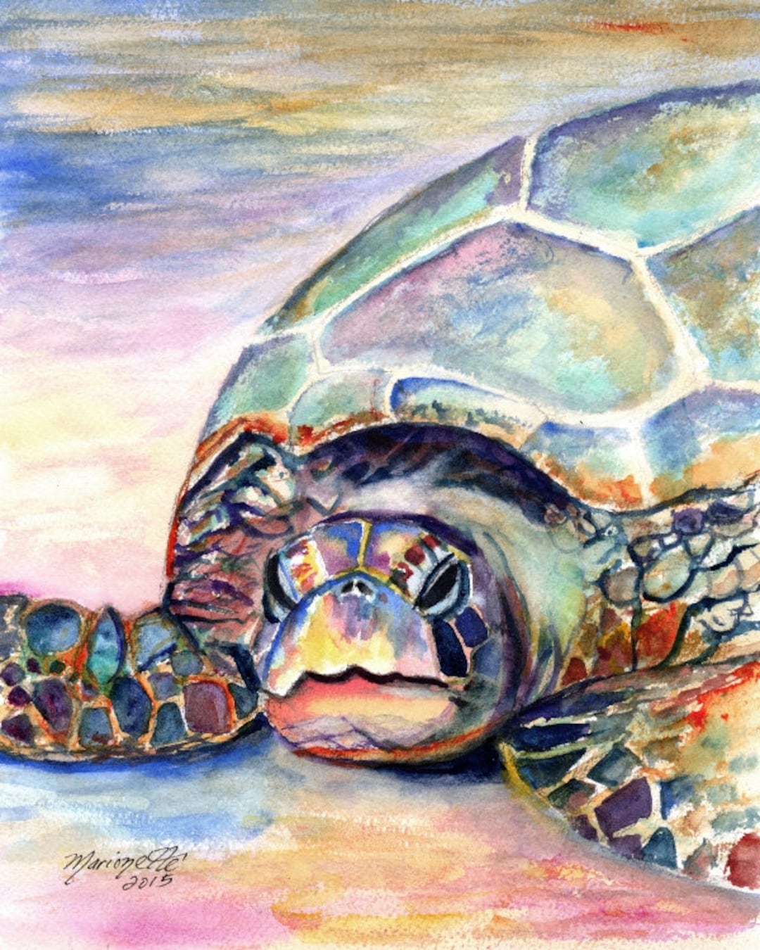 Sea Turtle Art Print Nursery Decor Hawaiian Paintings Hawaii Art Green ...