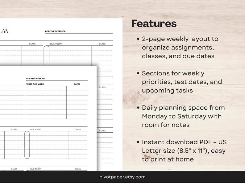 Student Planner Printable 2 Page, Homework Checklist, Undated Weekly ...