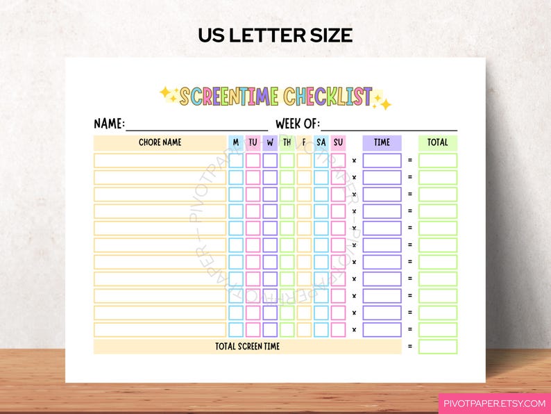Kids Screen Time Checklist: Chore Chart, Routine Tracker (printable PDF ...
