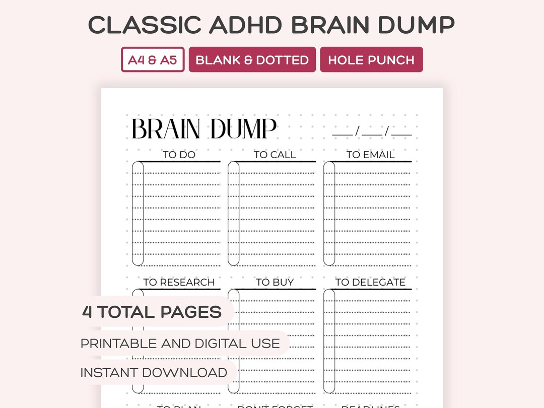 ADHD Brain Dump Printable: A4/A5 Planner Inserts (PDF Download) - Etsy