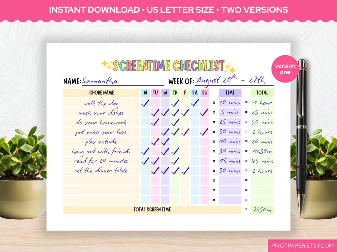 Kids Screen Time Checklist: Chore Chart, Routine Tracker (printable PDF ...