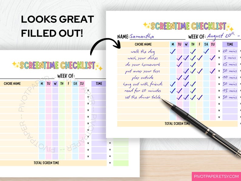Kids Screen Time Checklist: Chore Chart, Routine Tracker (printable PDF ...