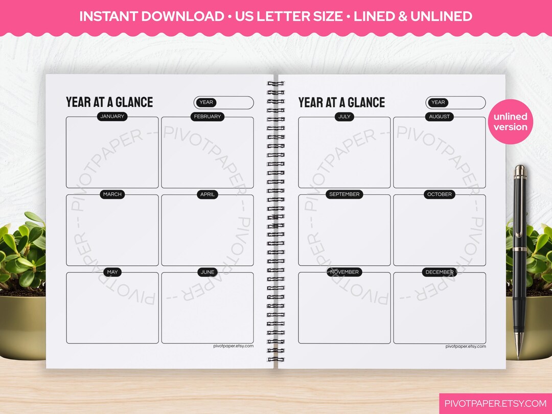 Year at a Glance Planner Insert, Vertical Layout (US Letter PDF) - Etsy