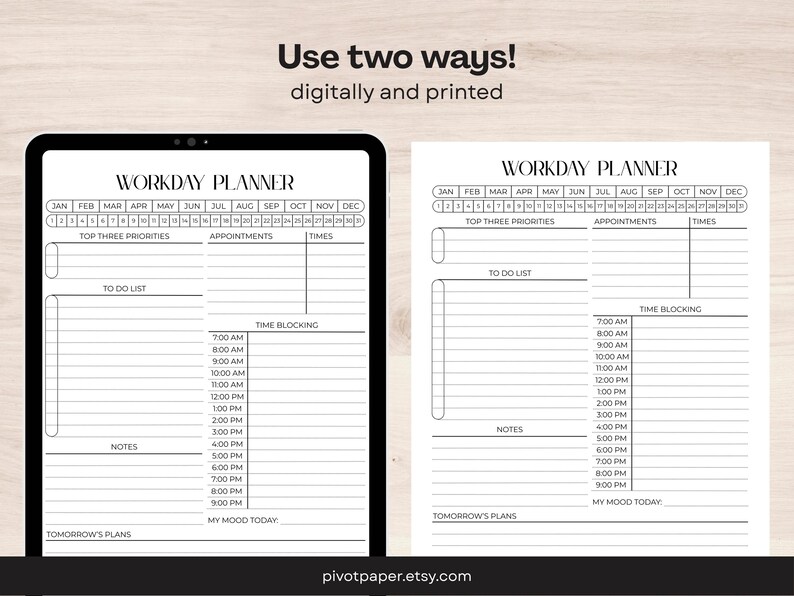 Work Day Planner Printable, US Letter Work Day Organizer, to Do List ...