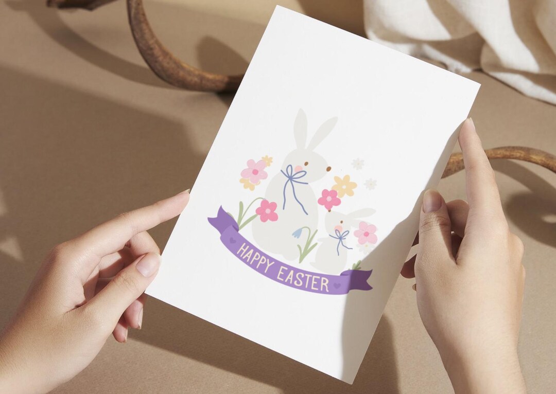Easter Printable Cards | Set of 4 Cute Bunny Greeting Cards | Digital ...