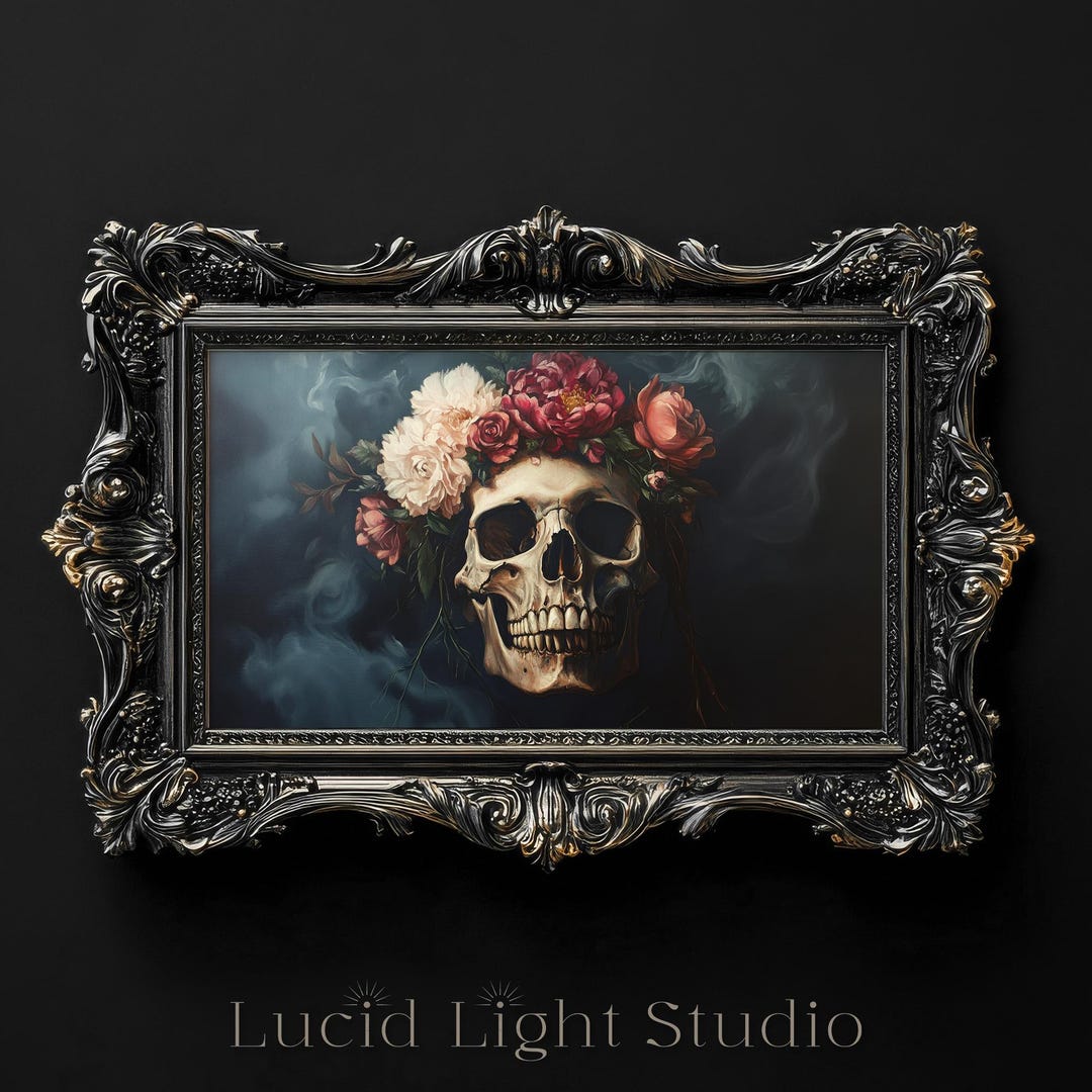 Moody Halloween Art | Skull Painting | Dark Academia | Gothic Artwork ...