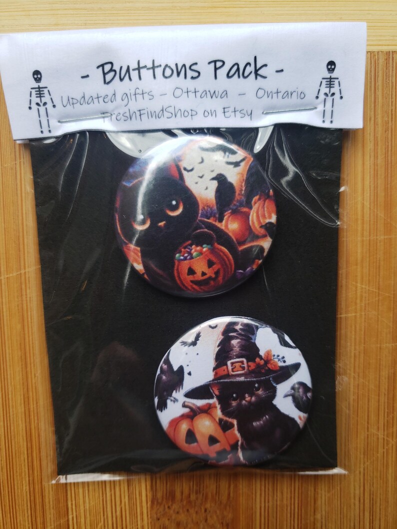 Halloween Buttons, Cute Spooky Buttons Pins, Pinback Buttons Black Cat ...