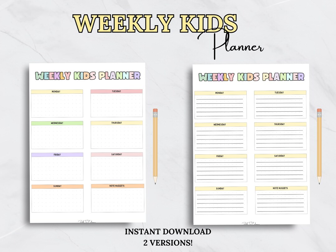 Editable Weekly Kids Planner Instant Download Routines Homework Chores ...