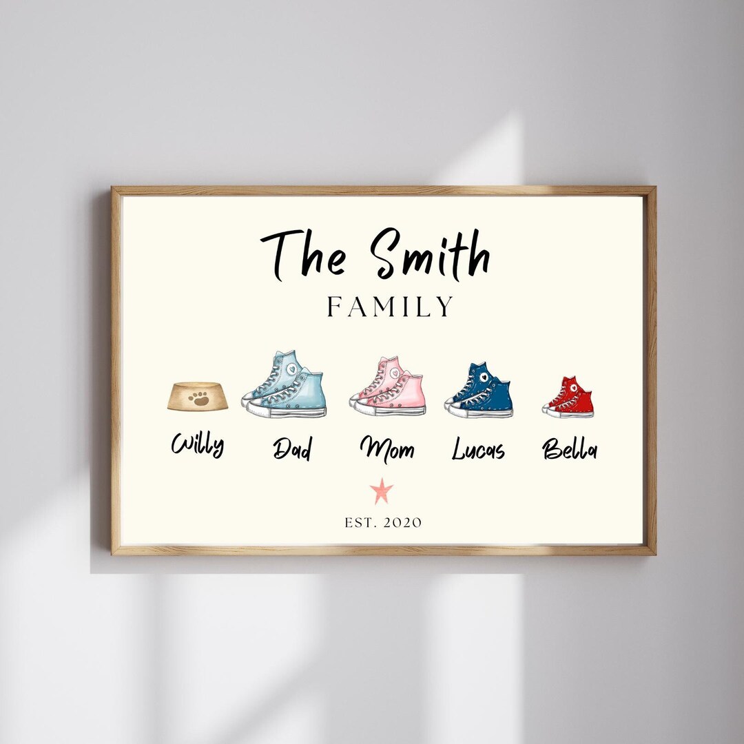 Custom Family Sneakers Poster, Personalized Names Wall Art Print ...