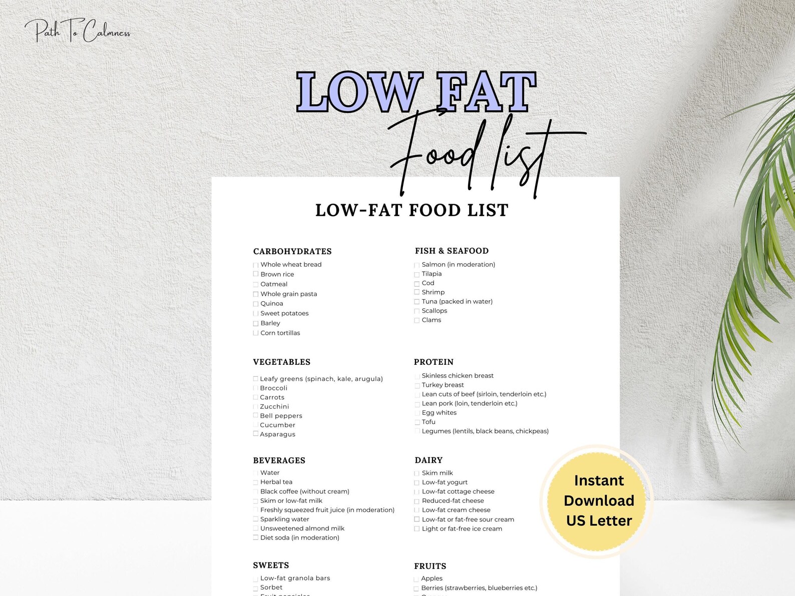 Low Fat Food List Low Fat Diet Food Guide Nutrition List Printable ...