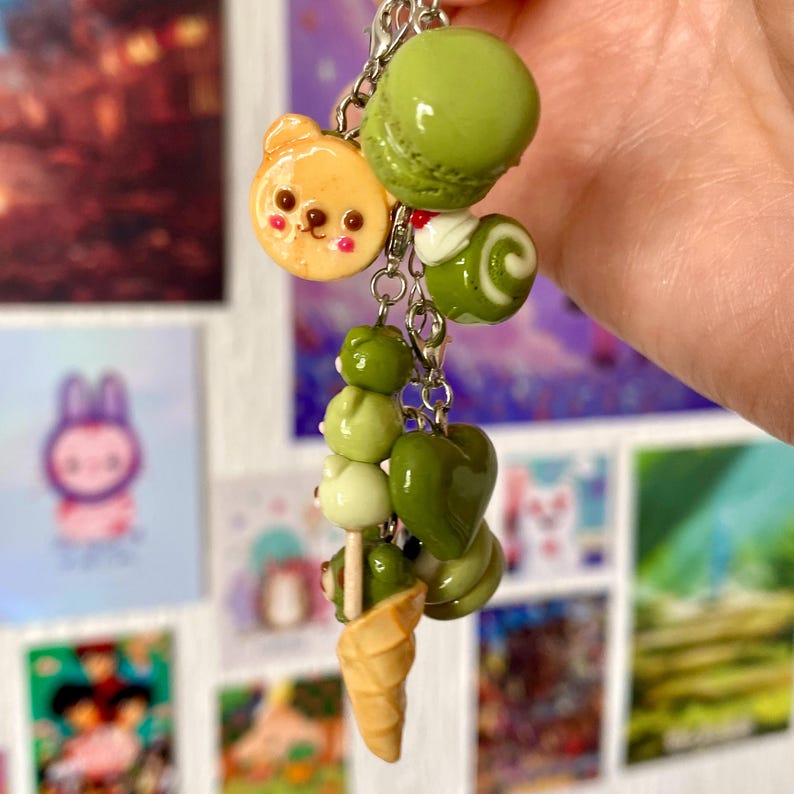 Matcha Bag Charm, Cute Pastry-inspired Keychain, Handmade Green Tea ...