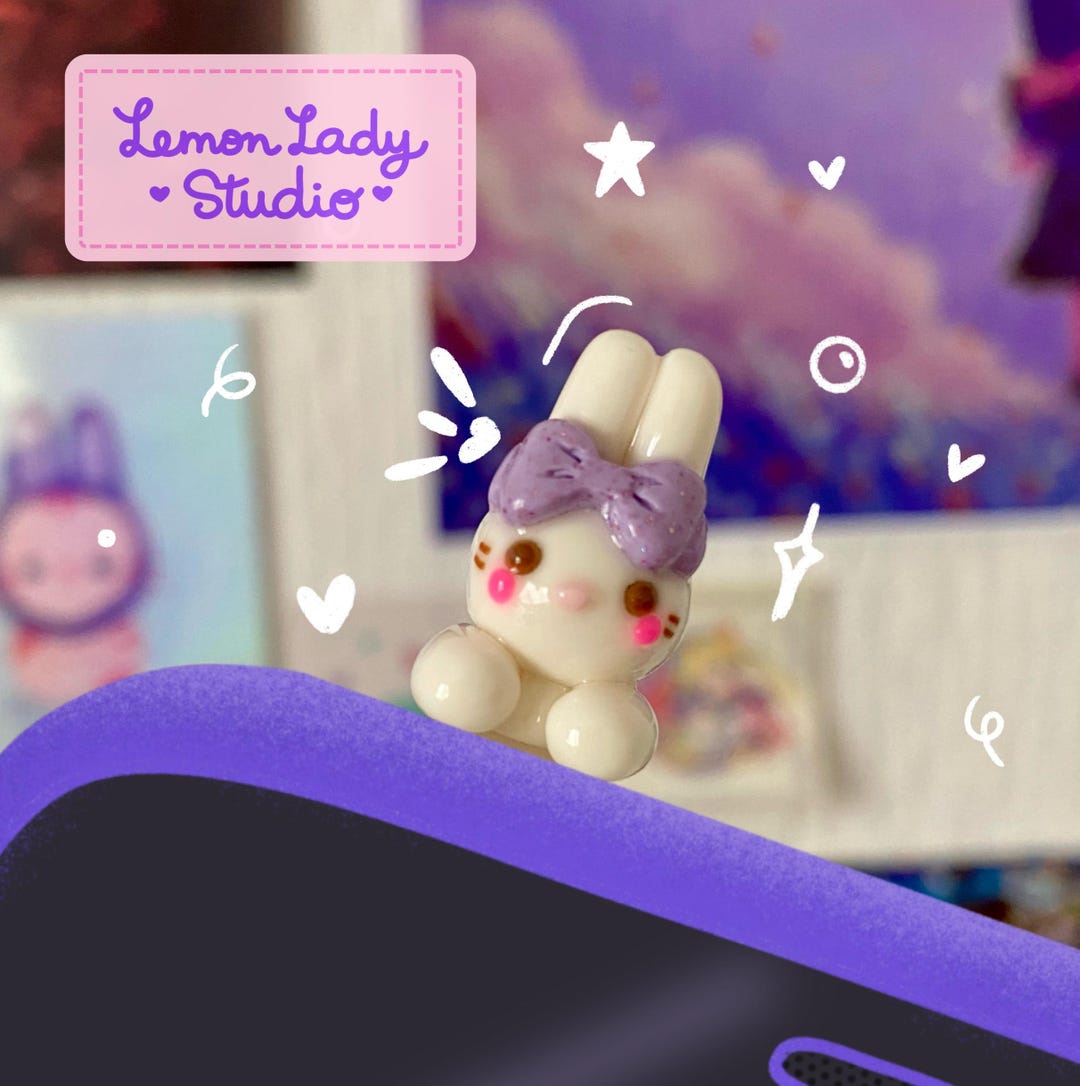 Kawaii White Bunny Phone Charm, Peeker Phone Charm, Hipper, Cute Phone ...