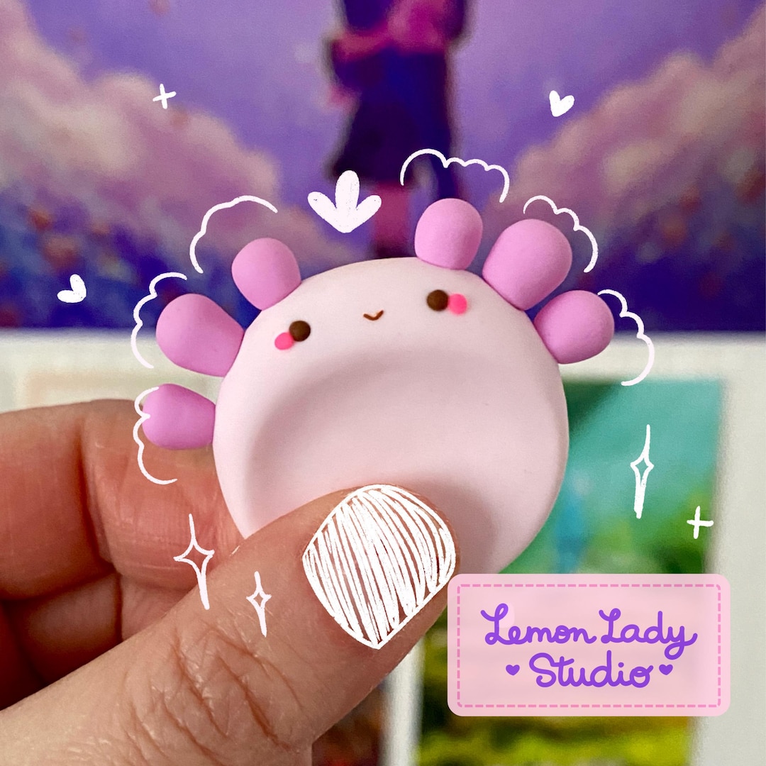 Kawaii Axolotl Worry Stone, Handmade Worry Companion, Thumb Stone, Pink ...