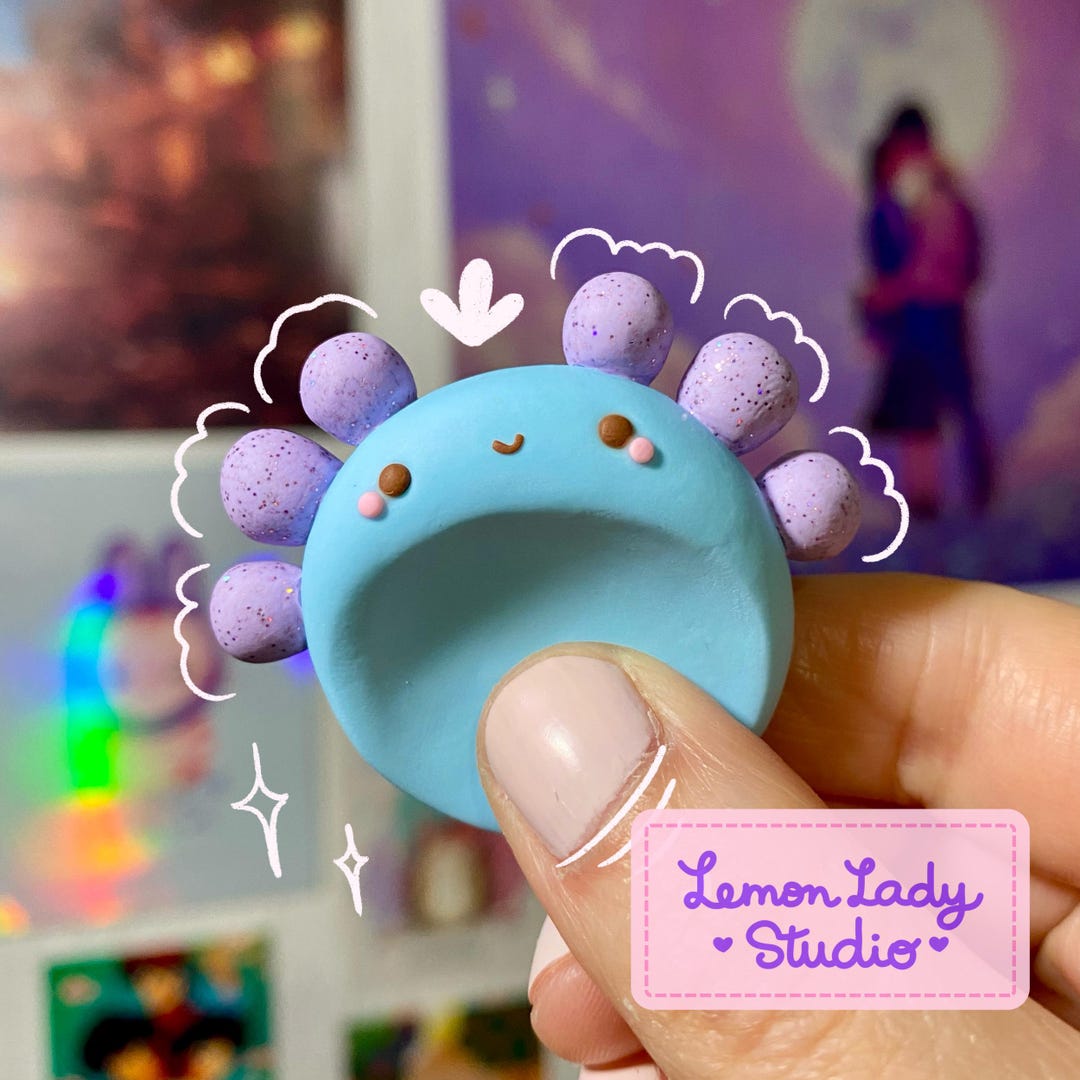 Kawaii Axolotl Worry Stone, Handmade Worry Companion, Thumb Stone, Blue ...