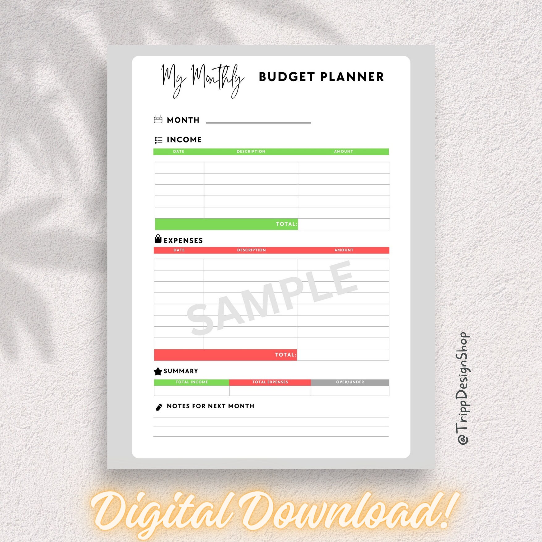 My Monthly Budget Planner Minimalist Monthly Budget Planner Instant PDF ...